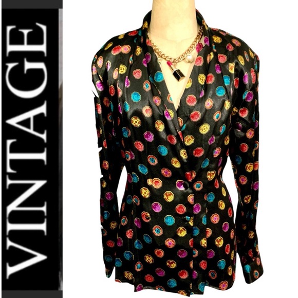 Notations | Tops | Nwt Vintage Notations Multi Color Gems On Black ...
